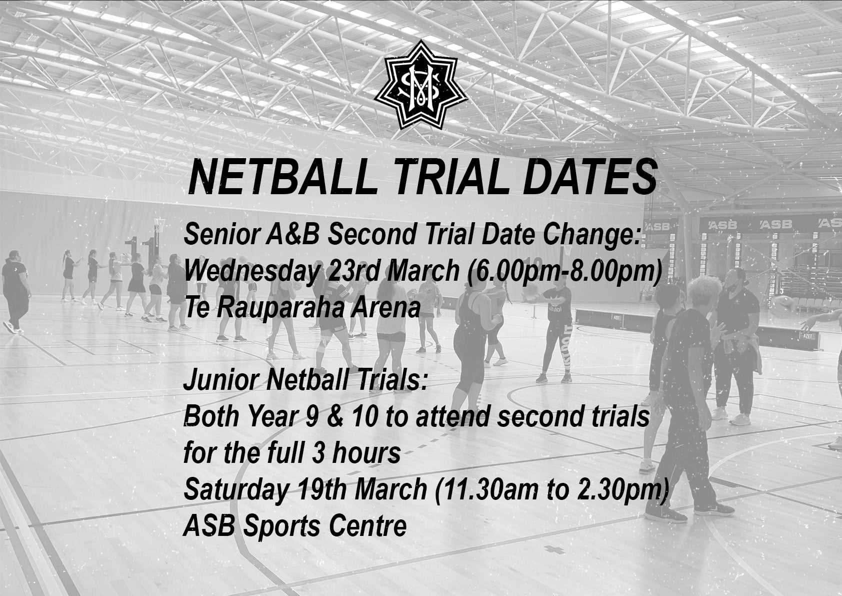 Netball Trials Change of Dates