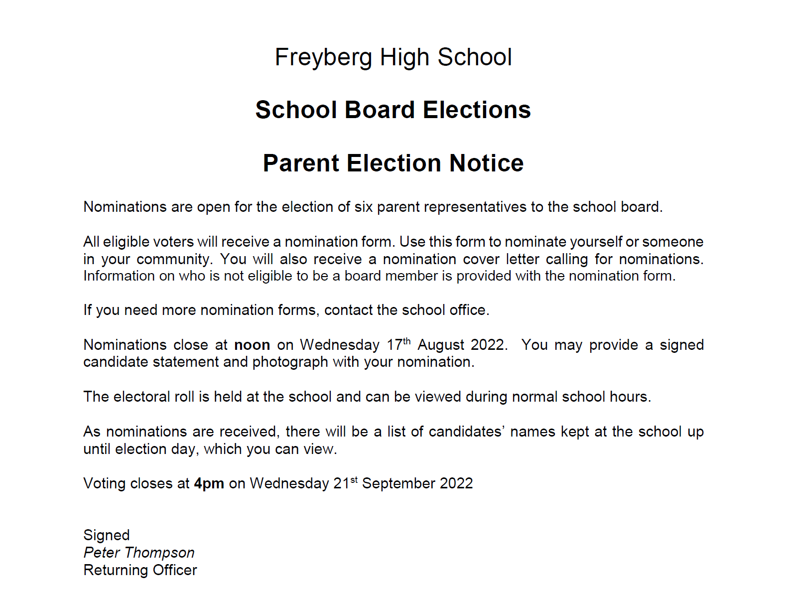 BOT Parent Elections 2022