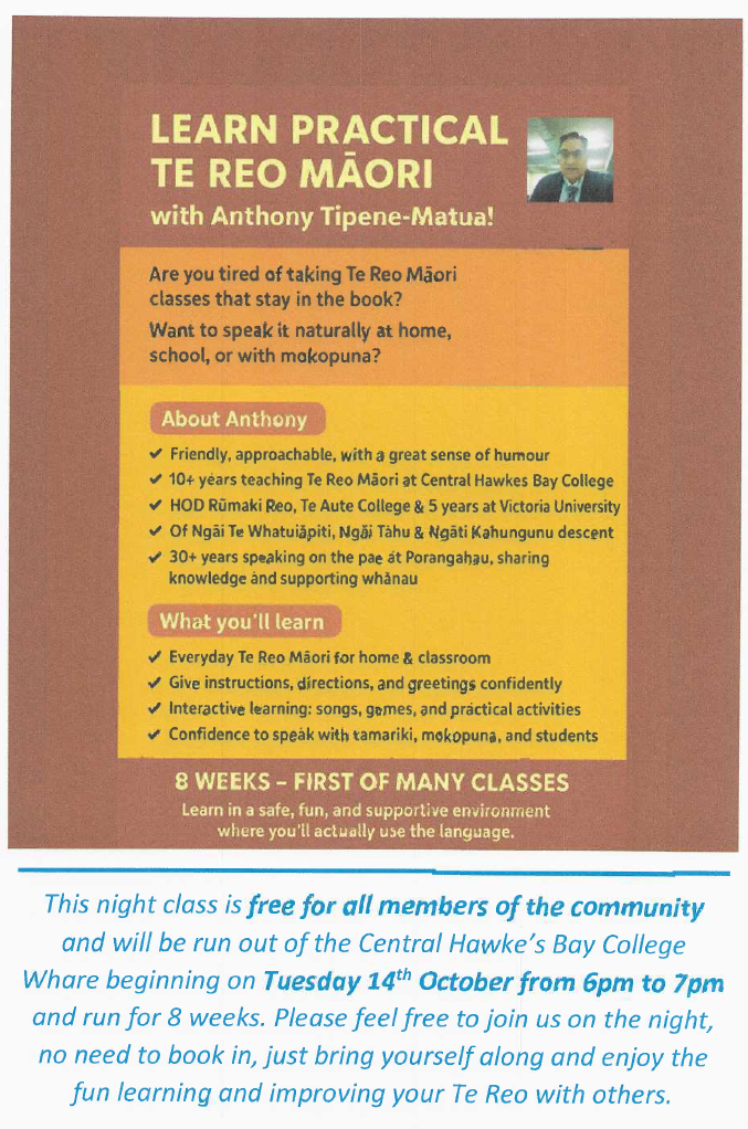 Night Classes in Basic Te Reo Māori