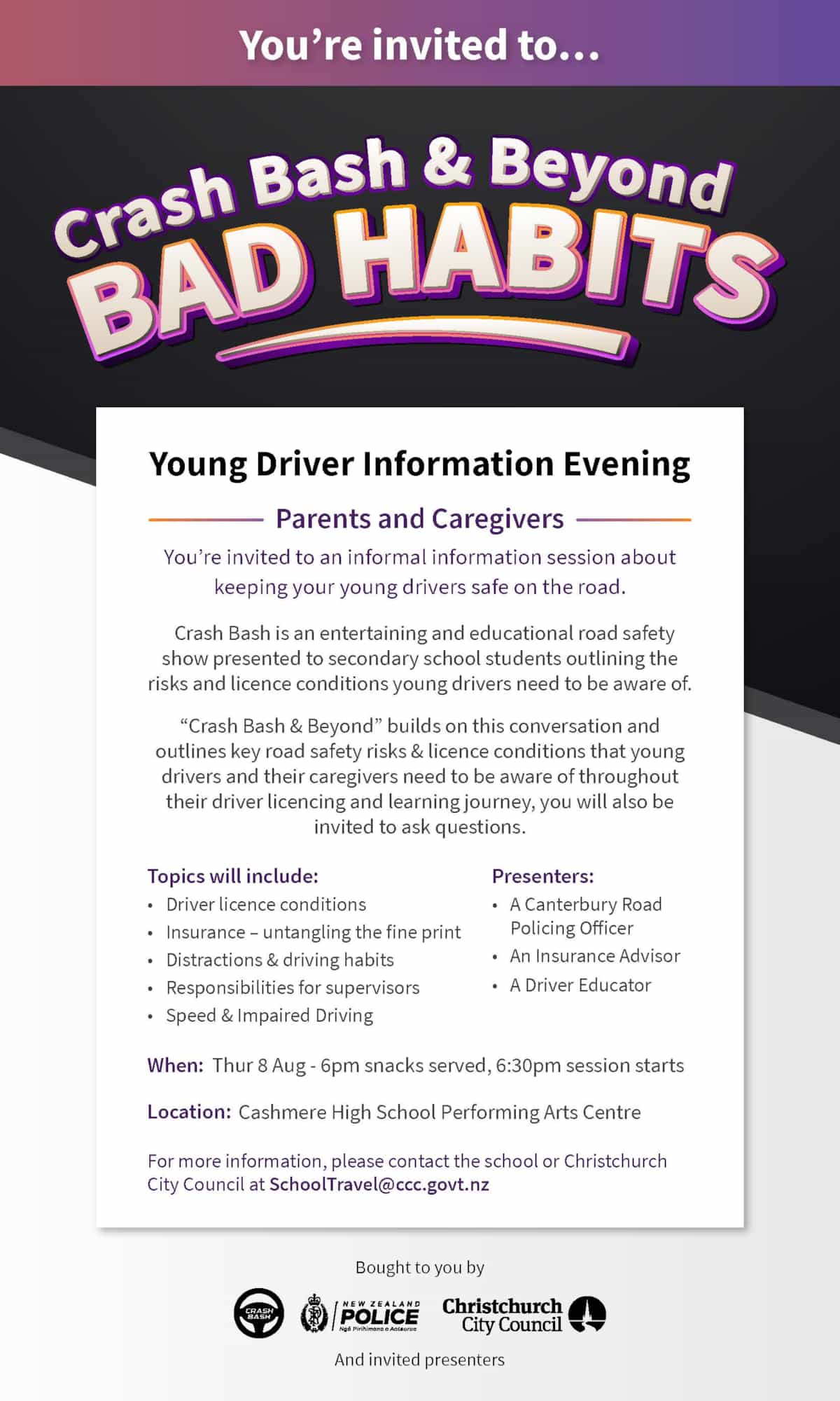 Crash Bash & Beyond - Bad Habits, a CPG Information Evening This Thursday