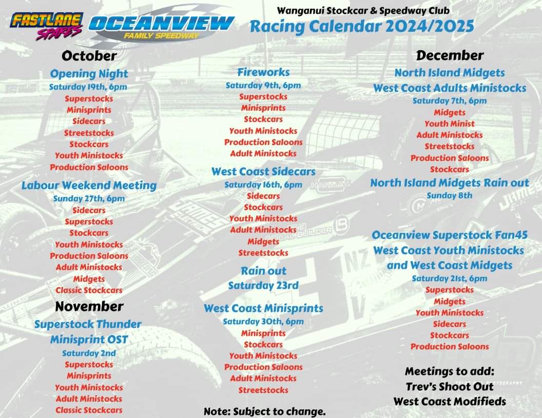 Oceanview Speedway - CALENDAR