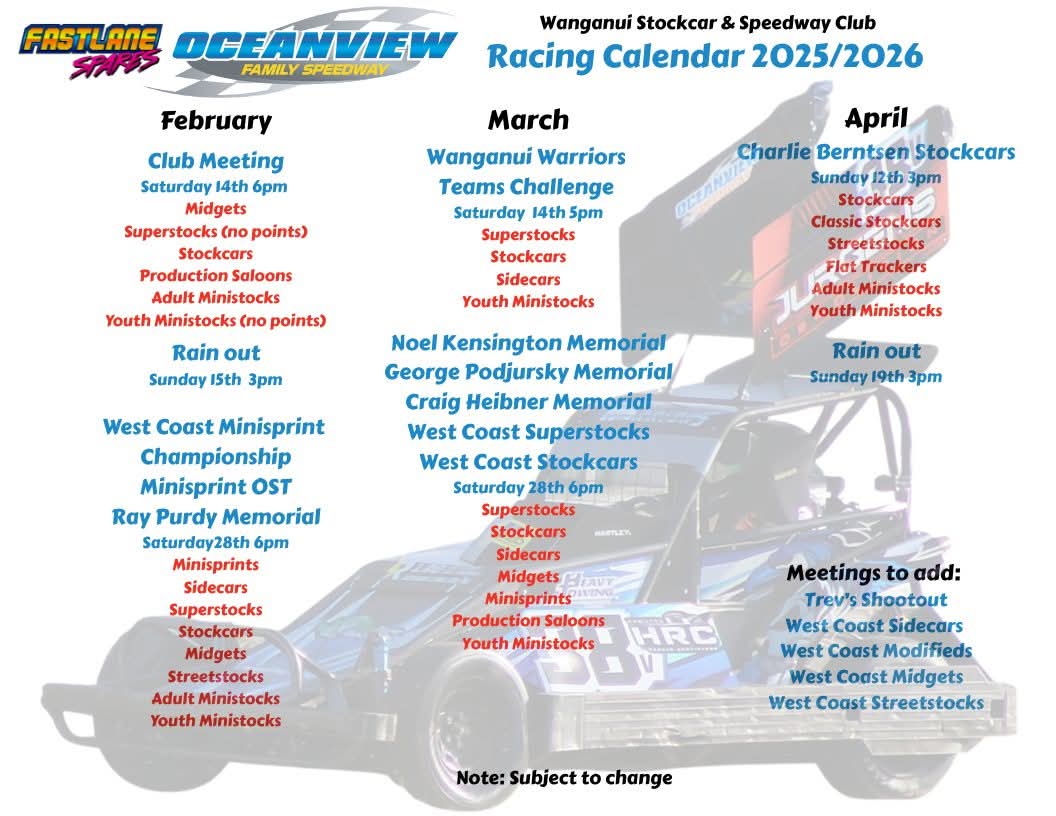 Oceanview Speedway - CALENDAR
