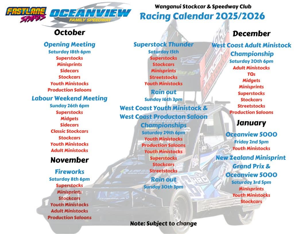Oceanview Speedway - CALENDAR
