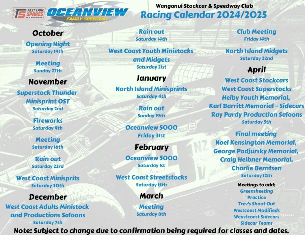 Oceanview Speedway - CALENDAR