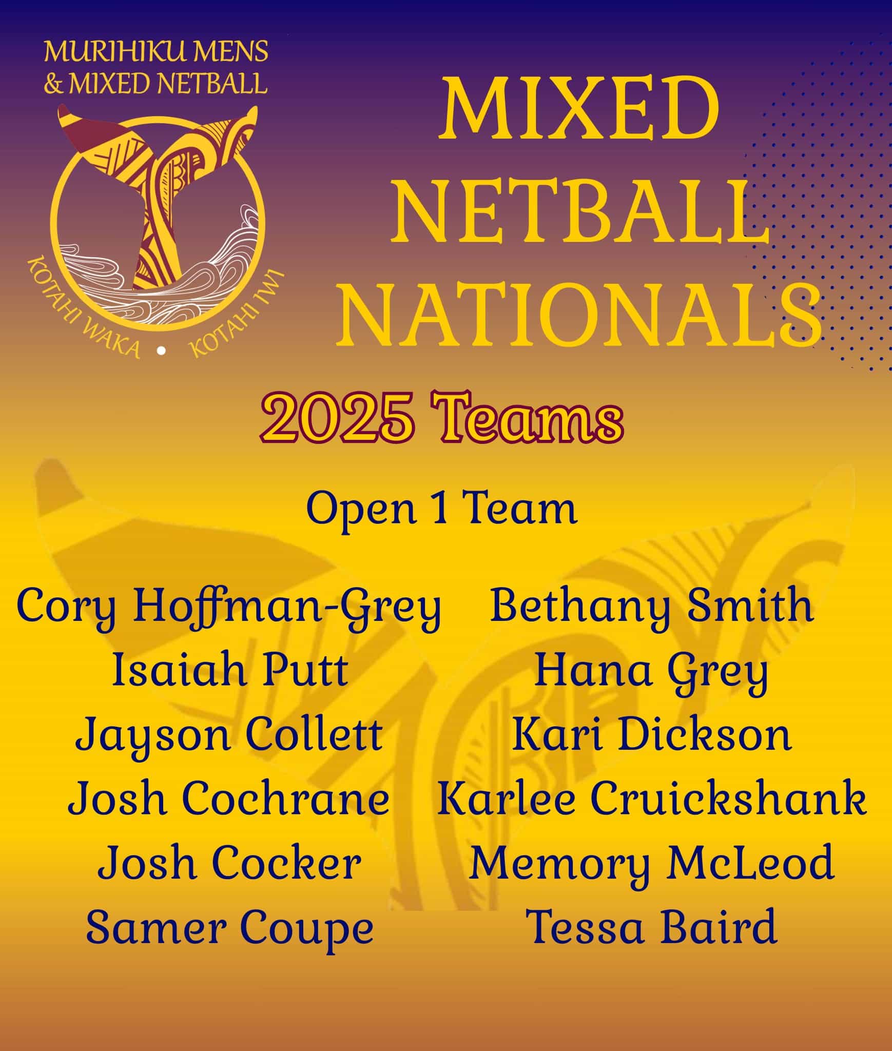 Murihiku Mens and Mixed Netball Association - 2025 Mixed National Teams