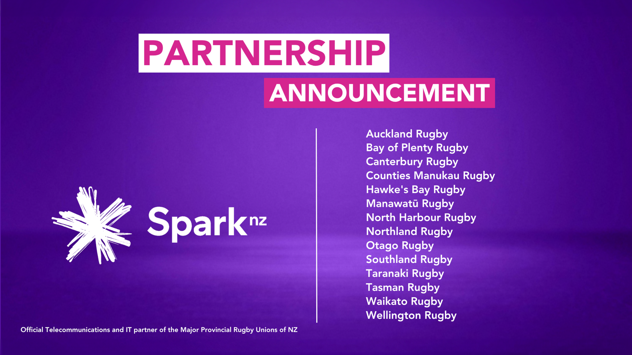 New Zealand Provincial Union Group welcome Spark as official National Partner & exclusive ...