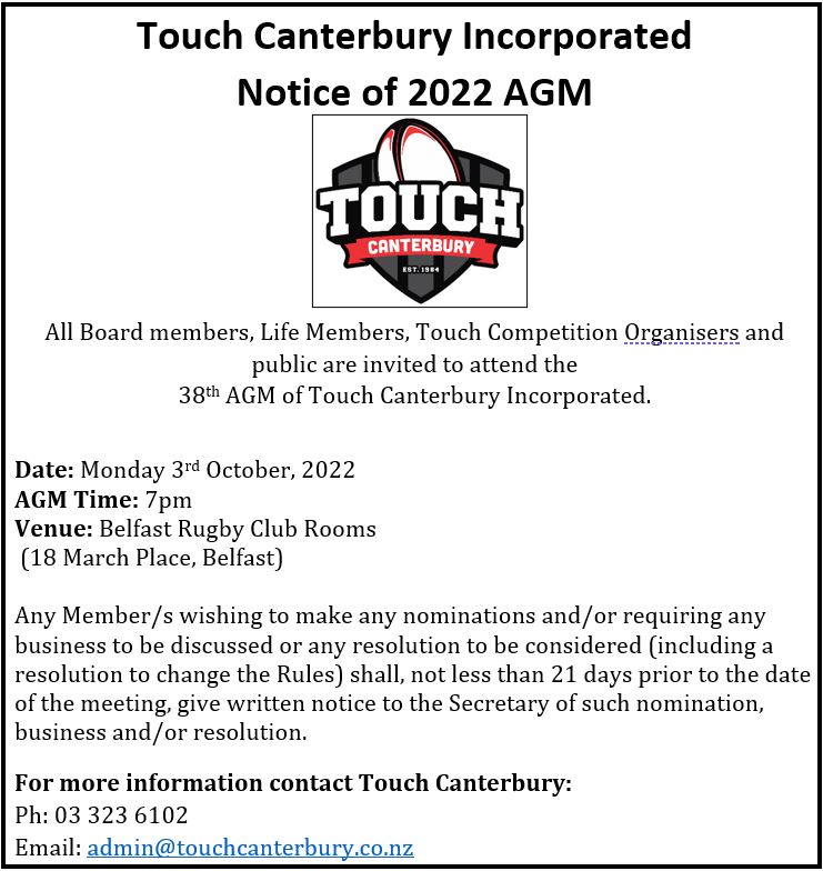 Touch Canterbury AGM 2022