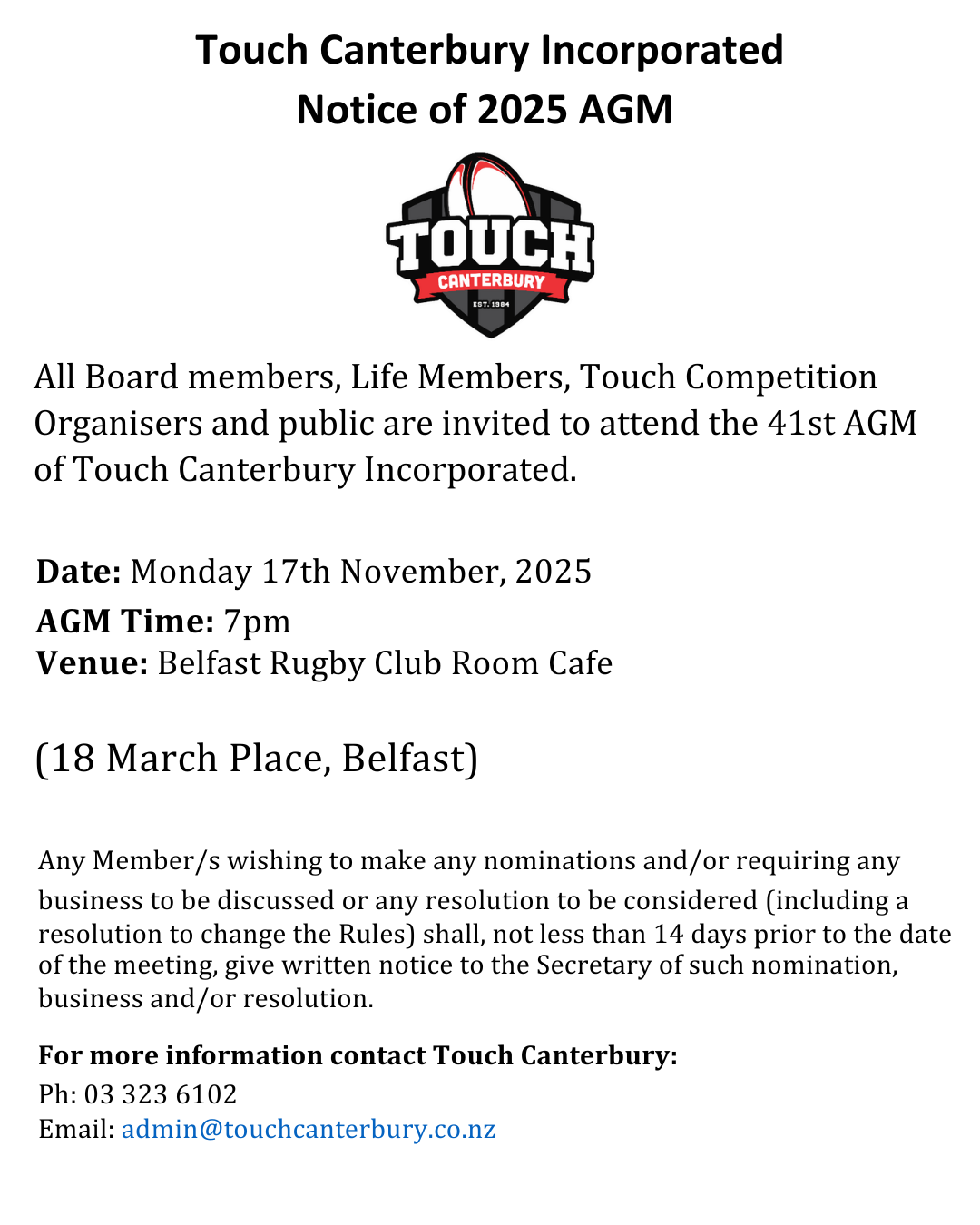Touch Canterbury Association - Home