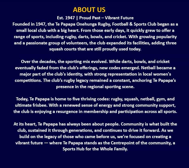 Te Papapa Onehunga Sports Club - About Us
