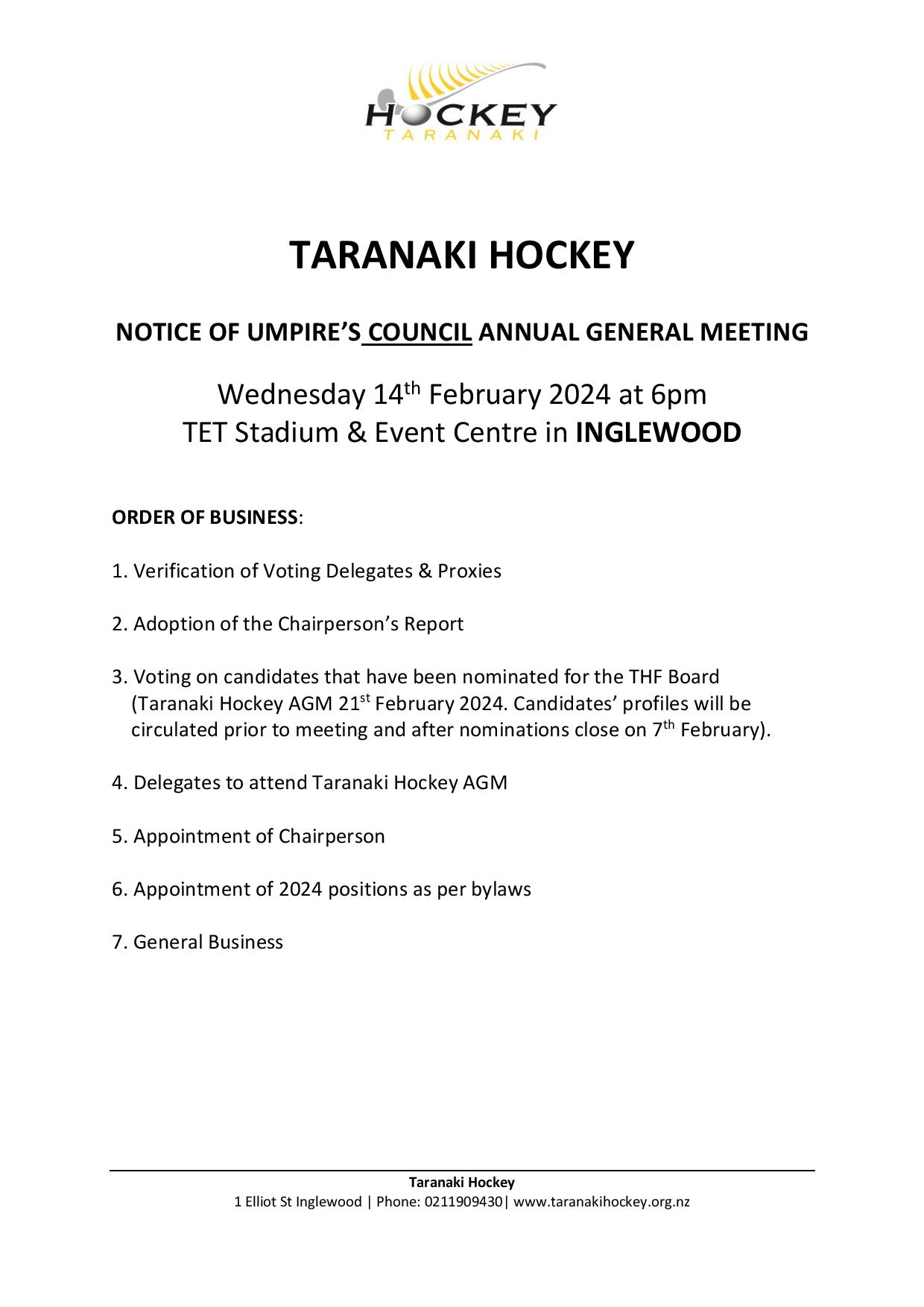 Umpires Council AGM 14 February 2024