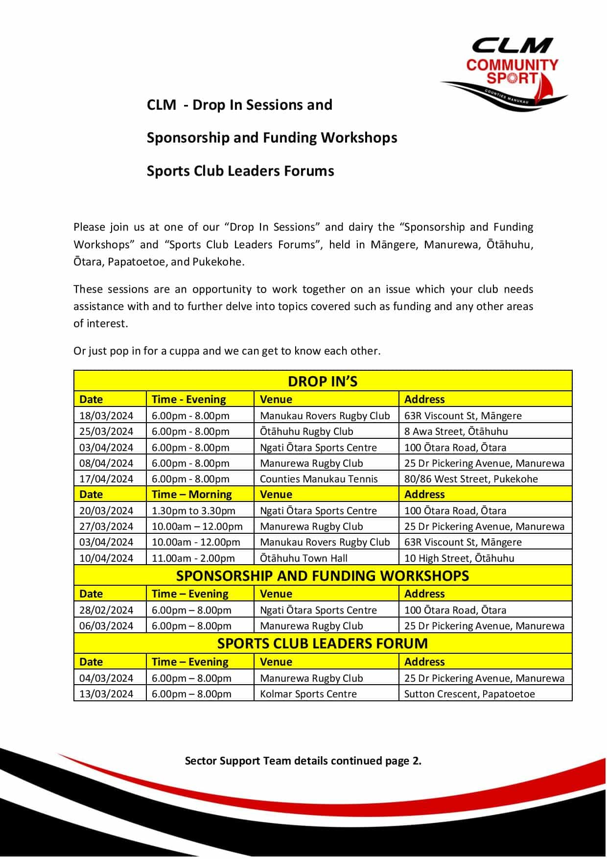 Invitation to CLM Sport and Recreation Events