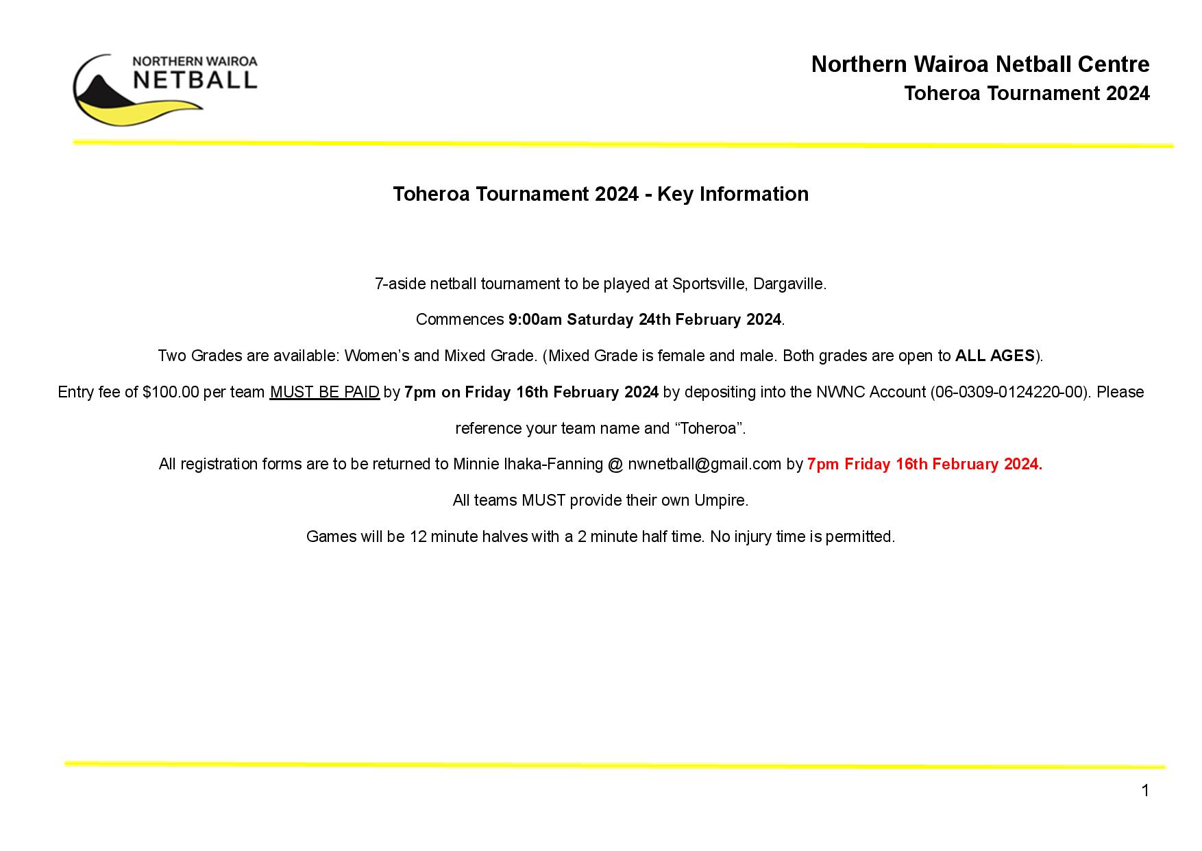 2024 Toheroa Tournament Invitation