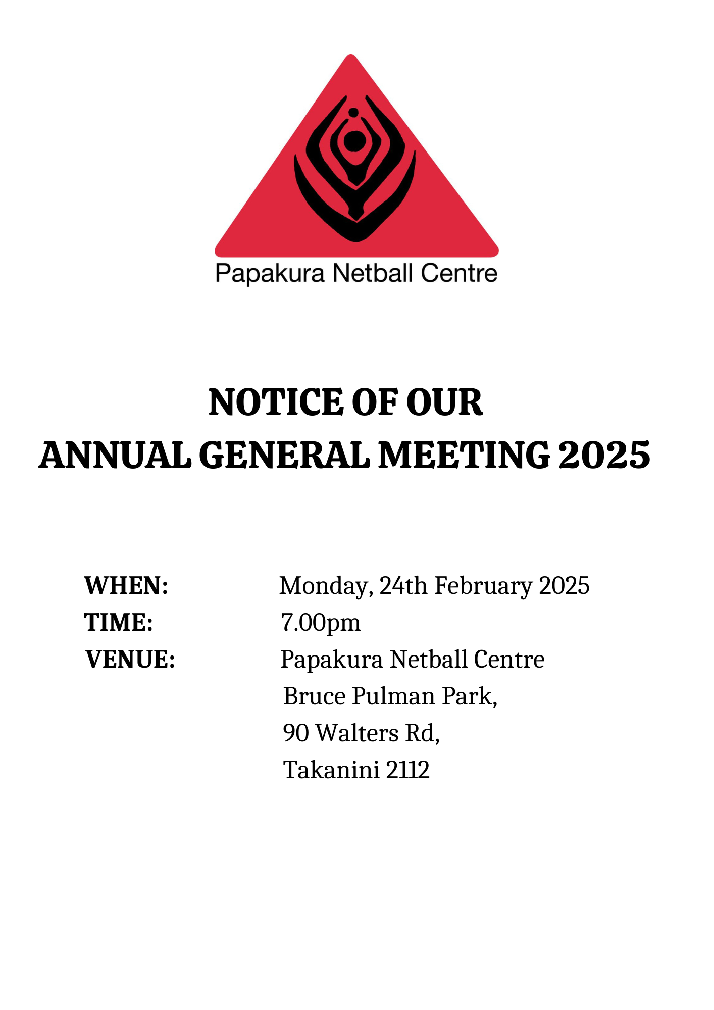 Papakura Netball Centre AGM 2025