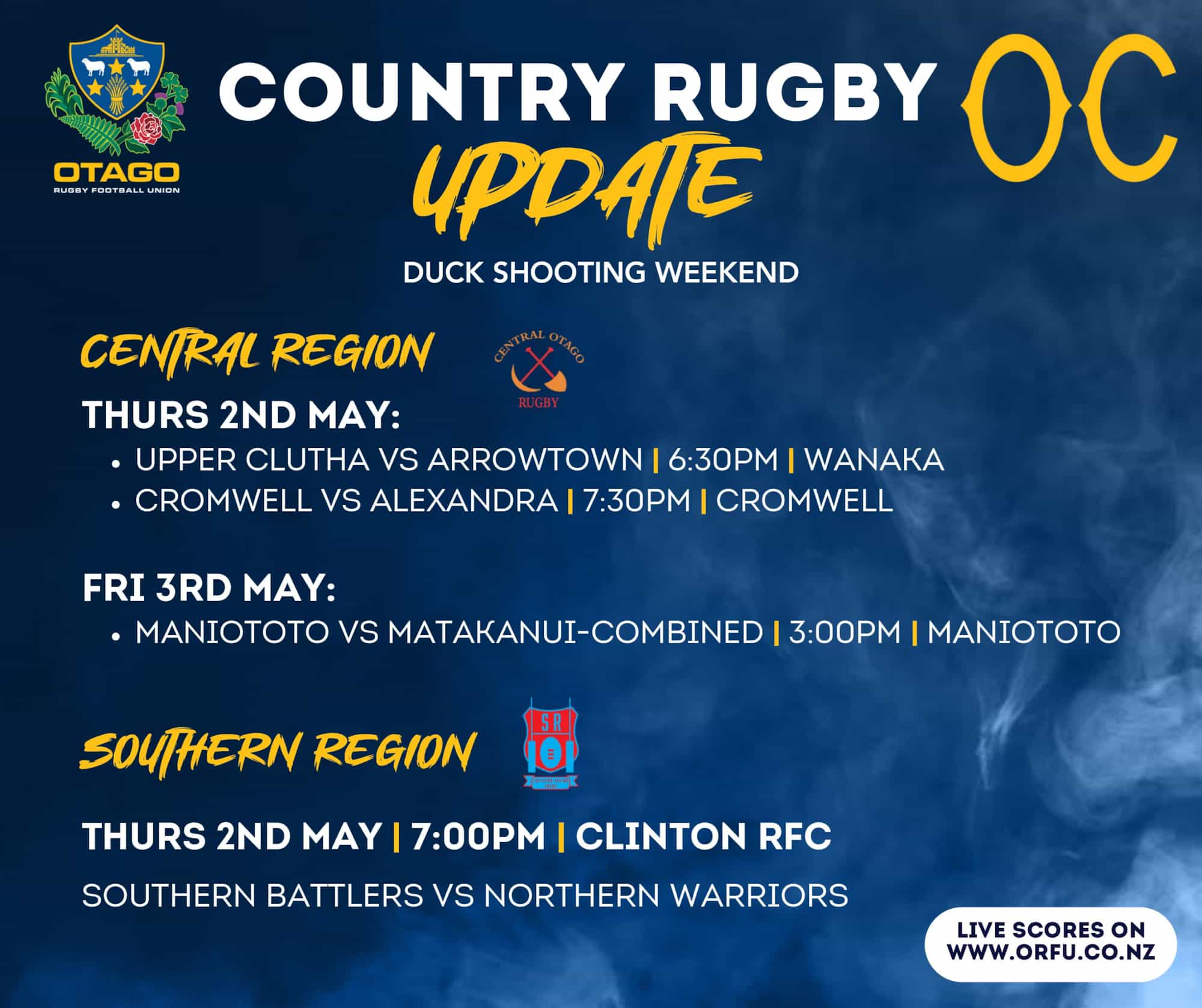 COUNTRY RUGBY UPDATE AHEAD OF DUCK SHOOTING WEEKEND
