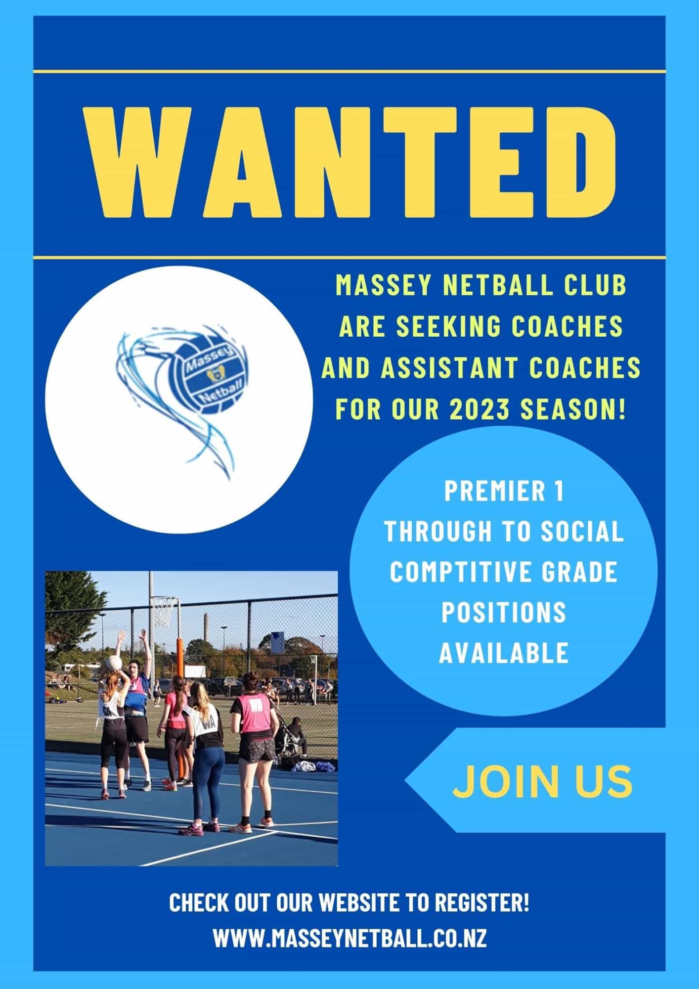 COACHES WANTED - MASSEY NETBALL MANAWATU