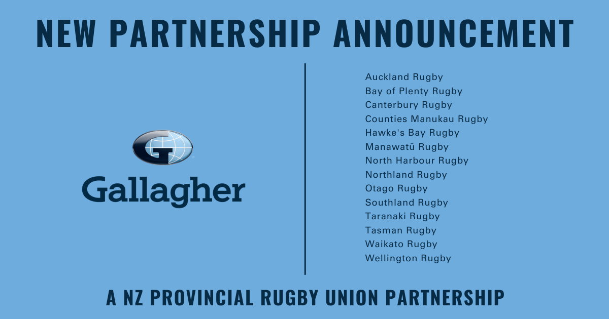 GALLAGHER INSURANCE AND NEW ZEALAND'S PROVINCIAL RUGBY UNIONS JOIN FORCES