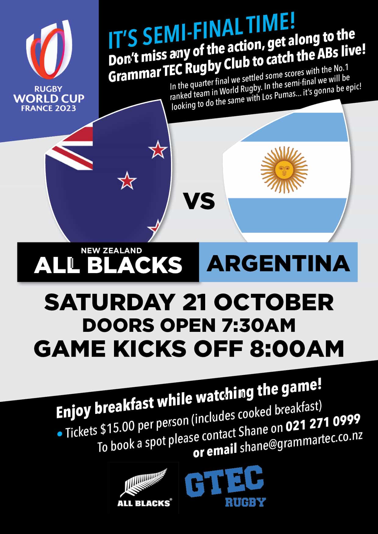 Rugby World Cup Semi-Final All-Blacks vs Argentina