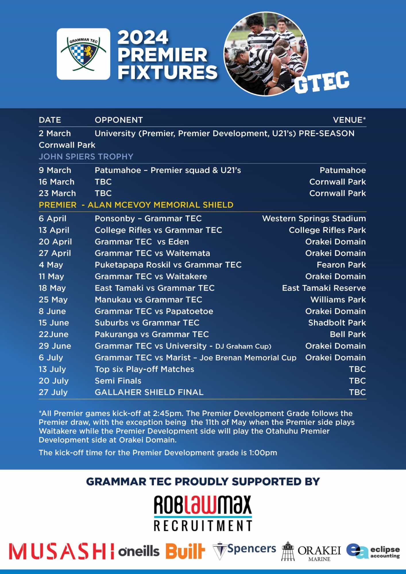 Premier and Premier Development Fixtures for 2024