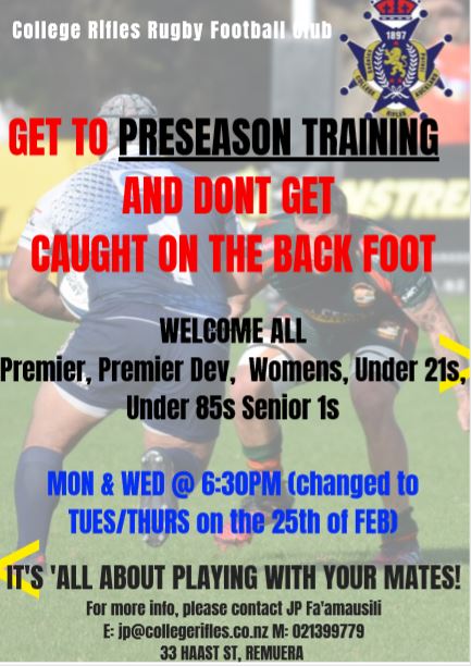 Senior Rugby - Pre Season Training 2020